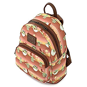 Loungefly Star Wars Baby Yoda Brown AOP Womens Double Strap Shoulder Bag Purse
