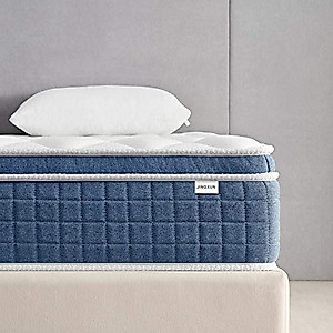 Jingxun Queen Mattress 12 inch Innerspring Mattress Strong Support Pocket Spring Hybrid Mattress Pressure Relief Bed in a Box Medium Firm Bed Mattress