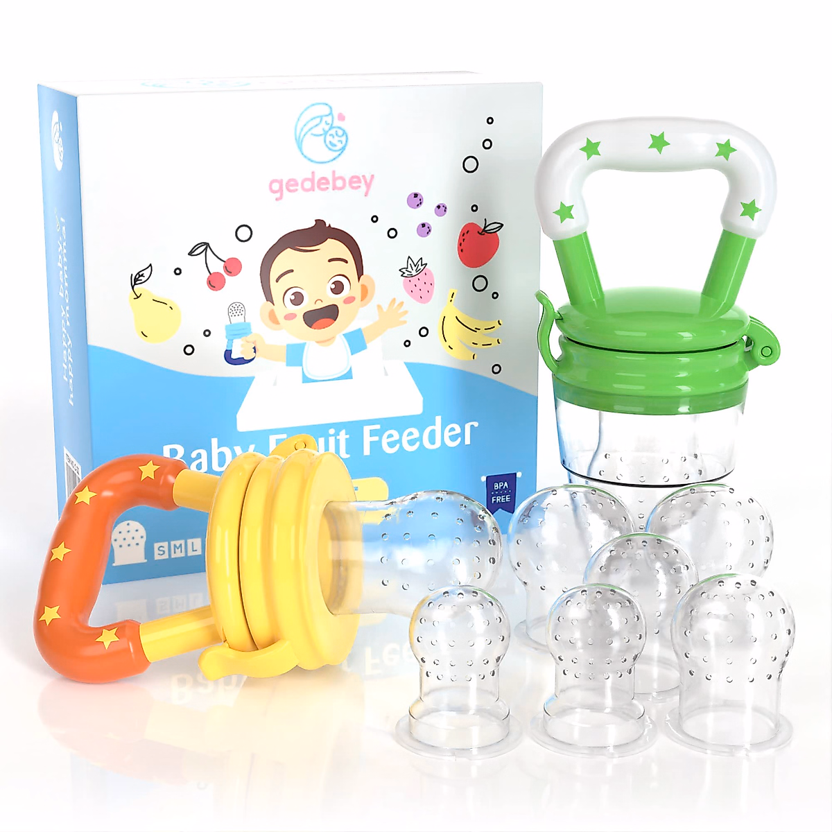 Baby Fruit Food Pacifier Feeder -2 Pack Silicone Baby Feeder Pacifiers | Baby Teether | Baby Mesh Feeder | Silicone Teether Feeder | Feeding Pacifier for Babies | Baby Fruit Teethers (Green&Yellow)