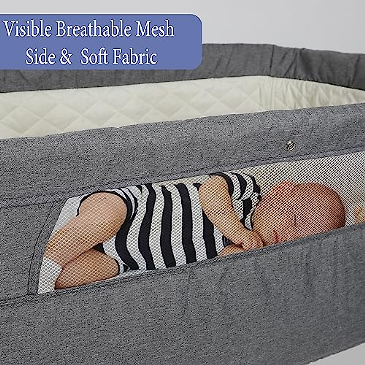 PEARLOVE 3 in 1 Baby Bassinet Bedside Sleeper, Bedside Crib with 6 Adjustable Height, Soft Mattress & Wheels, Portable Easy to Assemble Bassinet, Baby Cribs for Infant Newborn(Gray)