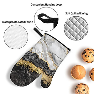 Marble Oven Mitts and Pot Holders 4pcs Sets，Funny Kitchen High Heat Resistant Oven Mitts，with Oven Gloves and Hot Pads Pot Holders for Baking Cooking BBQ Grilling