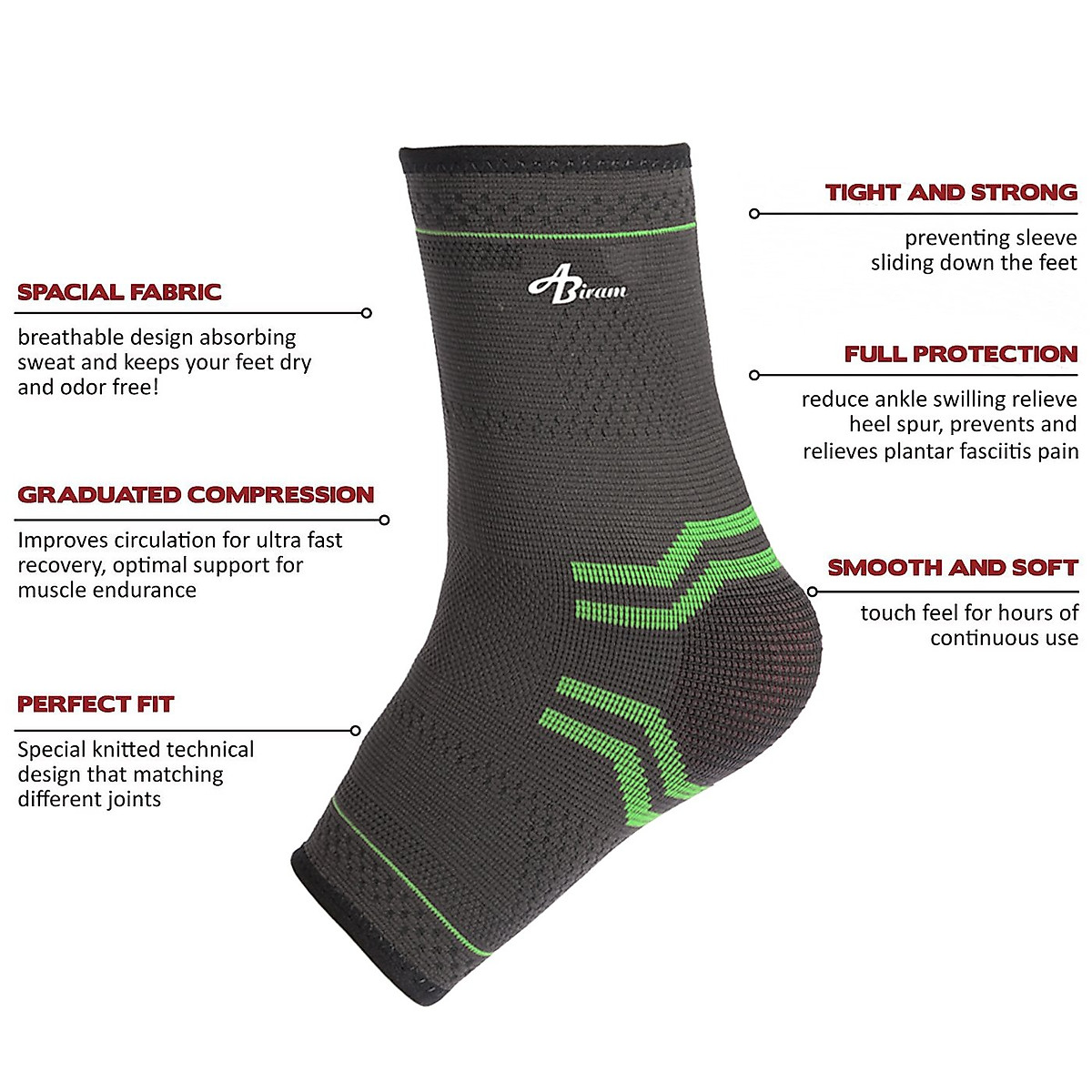 ABIRAM Foot Sleeve (Pair) with Compression Wrap, Ankle Brace For Arch, Ankle Support, Football, Basketball, Volleyball, Running, For Sprained Foot, Tendonitis, Plantar Fasciitis
