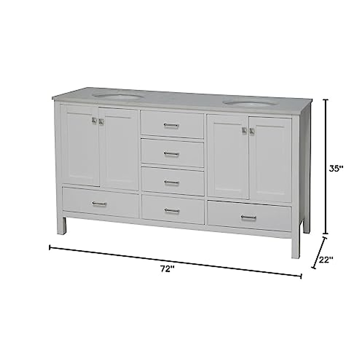 Kitchen Bath Collection Horizon 72-inch Double Bathroom Vanity (Engineered Carrara/White): Includes White Cabinet with Engineered Carrara Countertop and White Ceramic Sinks