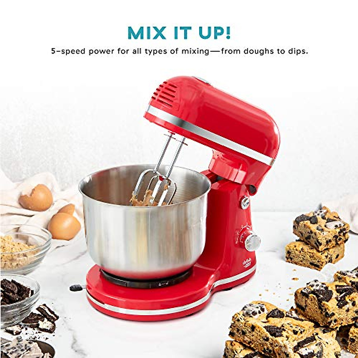 Delish by DASH Compact Stand Mixer, 3.5 Quart with Beaters & Dough Hooks Included - Red