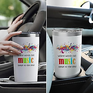 EchoMaven Music Gifts for Teachers & Lovers - 20oz Travel Tumbler, White - Where Words Fail, Music Speaks to the Soul - Perfect for Christmas & Birthdays