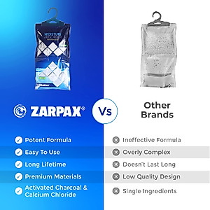 ZARPAX Hanging Moisture Absorber Activated Charcoal 10.6 oz/300g | Moisture Absorbing Bags for Bathroom, Closet & Kitchen | Removes Moisture, Humidity & Odors | Portable Dehumidifier | Set Of 10