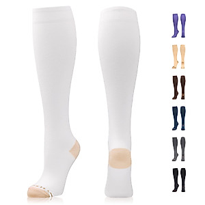 NEWZILL Cotton Compression Sock (15-20 mmHg) Copper Compression Socks for Men and Women, Best Dress Socks for Flight, Support (L/XL, White)