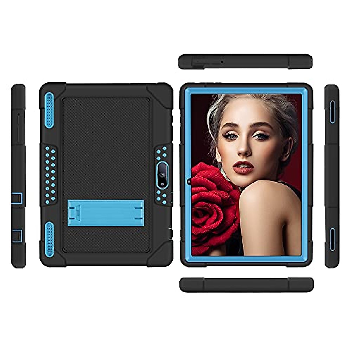 SOATUTO Case for Pritom M10 10 Inch Tablet/FANGOR F-X10/qunyiCO Y10/Voger priorpad X100/Digiland Tab Model: DL1036/Gateway 10.1 HD Tablet Case Hybrid Shockproof Kids Friendly with Stand (Black+Blue)