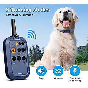 Bousnic Dog Shock Collar with Remote - ¾ Mile Electronic Training Collar for (15-140lbs) Medium Large Dogs, Waterproof Rechargeable Dog E Collar with 3 Modes, Beep, Vibration, Safe Shock(1-16 Levels)