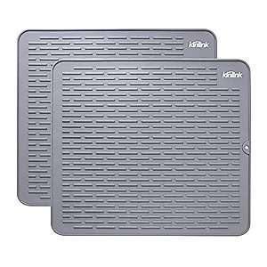 Kinlink Silicone Dish Drying Mats 2 Pack - 18x16 Large Dishwasher Safety Counter Pad for Faster Drying, Kitchen Dish / Dish Draining / Sink Mat, Heat Resistant Trivet, Grey