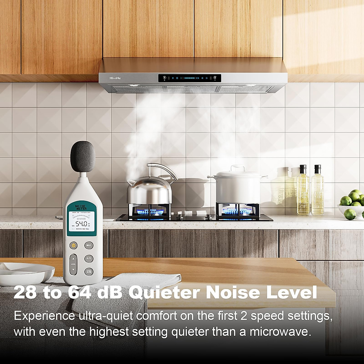 HisoHu 30 Inch Under Cabinet Range Hood with 900-CFM, 4 Speed Gesture Sensing&Touch Control Panel, Stainless Steel Kitchen Vent