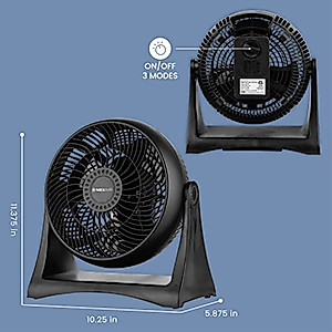 Air Circulator Portable Turbo Fan, 3 Speed Adjustable Desk Powers Cool Air-Waves Up To 25ft, Made Of Durable Material, Great Office & Living Room, NF006-BK8, 4'' W x 10'' L x 10 H, Black