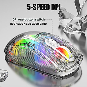 Attoe Bluetooth Wireless Mouse, Transparent RGB Mechanical Dual Mode Gaming Mouse, A Must-Have Cool USB Computer Mouse for Gaming and Esports
