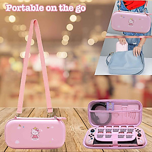 GUTIAL Accessories Bundle for Nintendo Switch Lite - Cute Kawaii NS Lite Accessories kit for Grils Boys Kids with Carrying Case, Cartoon Cover Case, Screen Protector, Stand - Pink