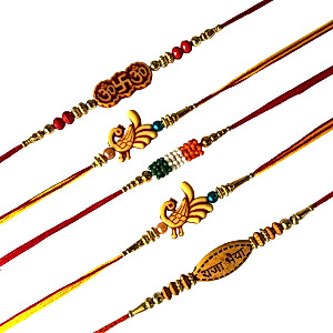 SWAMISP Set of 5 Rakhi Thread for Sweet Brother, Bhaiya, Sister, Bhabhi, Handmade Traditional Rakh Rakhi Bracelet for Brother Designer Rakhi Raksha bandhan Rakhi