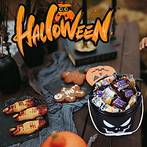 UMETASS 4 Pack 7" Halloween Trick or Treat Bucket, Plastic Halloween Candy Buckets Pumpkin Pails Halloween Decoration, Halloween Party Supplies for Kids