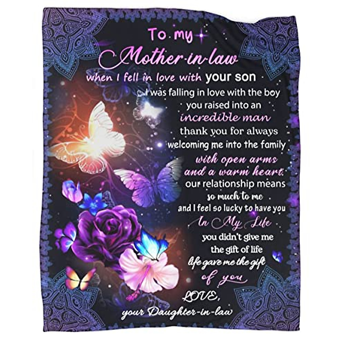 AJIIUSV to My Mother in Law Blanket Quilt for Mom Throw Blankets Mothers Day Blanket Gifts for Mother in Law Gratitude Flannel Blanket Butterfly Birthday Women's Day Gifts 50"x60"