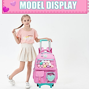 ZBAOGTW Rolling Backpack for Girls Kids Backpack with Wheels Backpacks for Elementary with Lunch Box Pencil Case Trolley Luggage