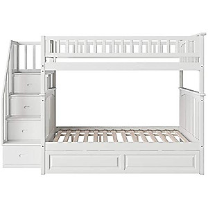 Atlantic Furniture AB55832 Columbia Staircase Bunk Bed with Raised Panel Trundle Bed, Full/Full, White
