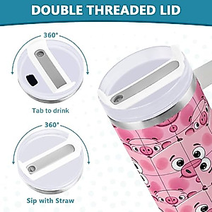 RPLIFE Cute Pig Faces Pink Travel Coffee Tumbler, Stainless Steel Mug, Cups with Lids