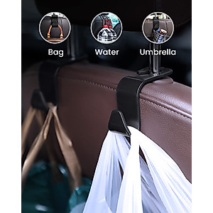 Ouzorp 4 Pack Car Seat Headrest Hooks, Hook Hanger Storage Organizer for Purse Coats Umbrellas Grocery Bags Handbag, Car Interior Accessories