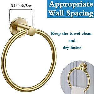 Pynsseu Brushed Gold Towel Ring for Bathroom 1 Pack, Kitchen Bath Towel Holder Hangers Wall Mount Heavy Duty Storage Stainless Steel. 2 Pack