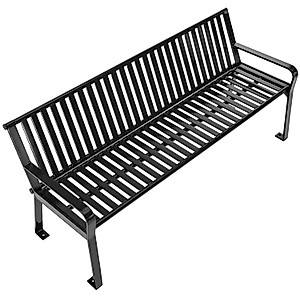Global Industrial 6 ft. Outdoor Park Bench with Back, Vertical Steel Slat, Black, Unassembled