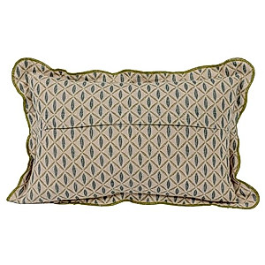 Creative Co-Op 14 Inches Cotton Chambray Printed Lumbar Bird, Embroidery, Patterned Back and Scalloped Edge, Multicolored Pillow, Natural