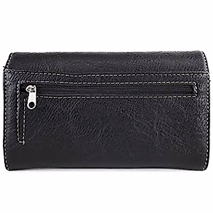 Zelris Skull Crossbones Angel Wings Heart Women Crossbody Trifold Wallet (Black)