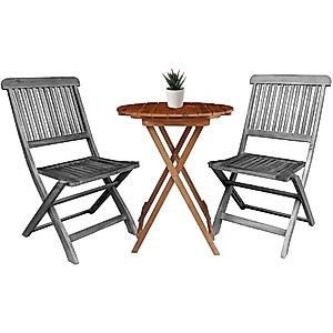 BTEXPERT 29.5" High Folding Solid Wood Acacia Outdoor Dining Natural Light Stain Finish Patio Deck Lawn Garden Backyard Wooden Adirondack Portable Side Stand Modern Accent Slat, One 24" Round Table