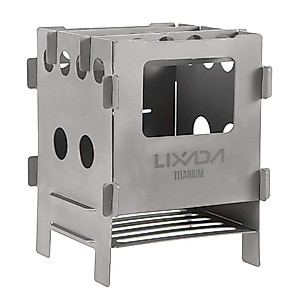 Lixada Stainless Steel/Titanium Wood Stove Camping Stove, Portable Cooking Stove With Storage Bag, For Outdoor Camping, Hiking, Picnic, BBQ etc, 8.2 * 8.1 * 11.6 cm (Titanium)