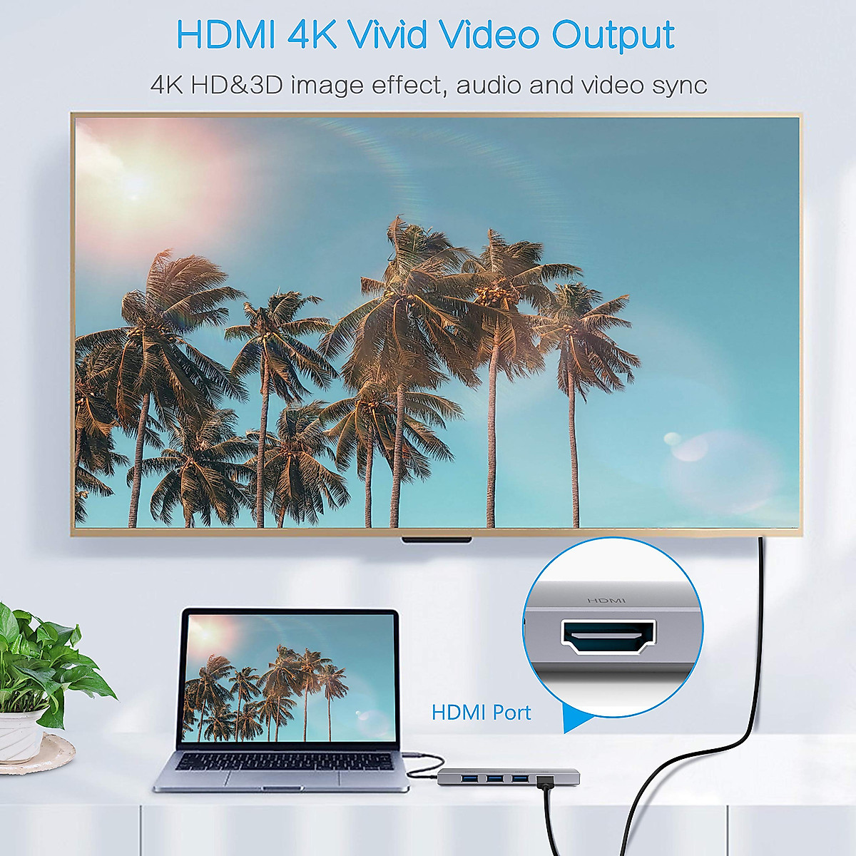 USB C Adapter, USB C Hub, 7 in 1 Type C Adapter with 4k HD Port, 3 USB 3.0 Ports, SD/TF Card Reader, USB C PD Charging Port by Gecen, Compatible with MacBook Pro/Air, Chromebook