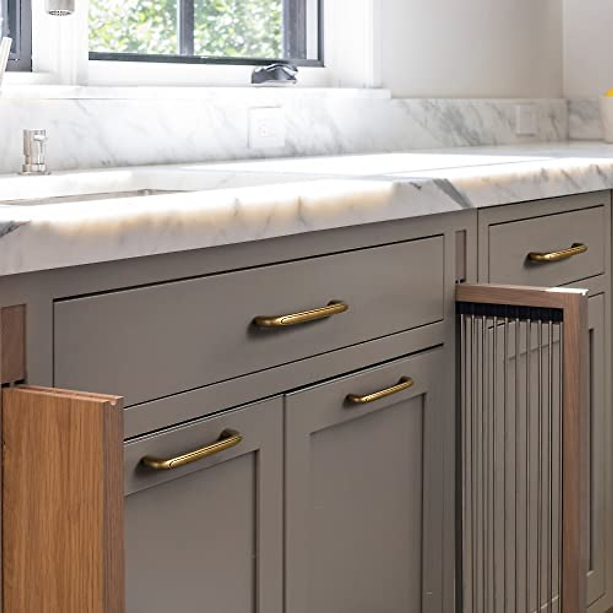 Yanxia 6 Pack 5" Center to Center Antique Brass Cabinet Handles - Classic Reflections Kitchen Hardware