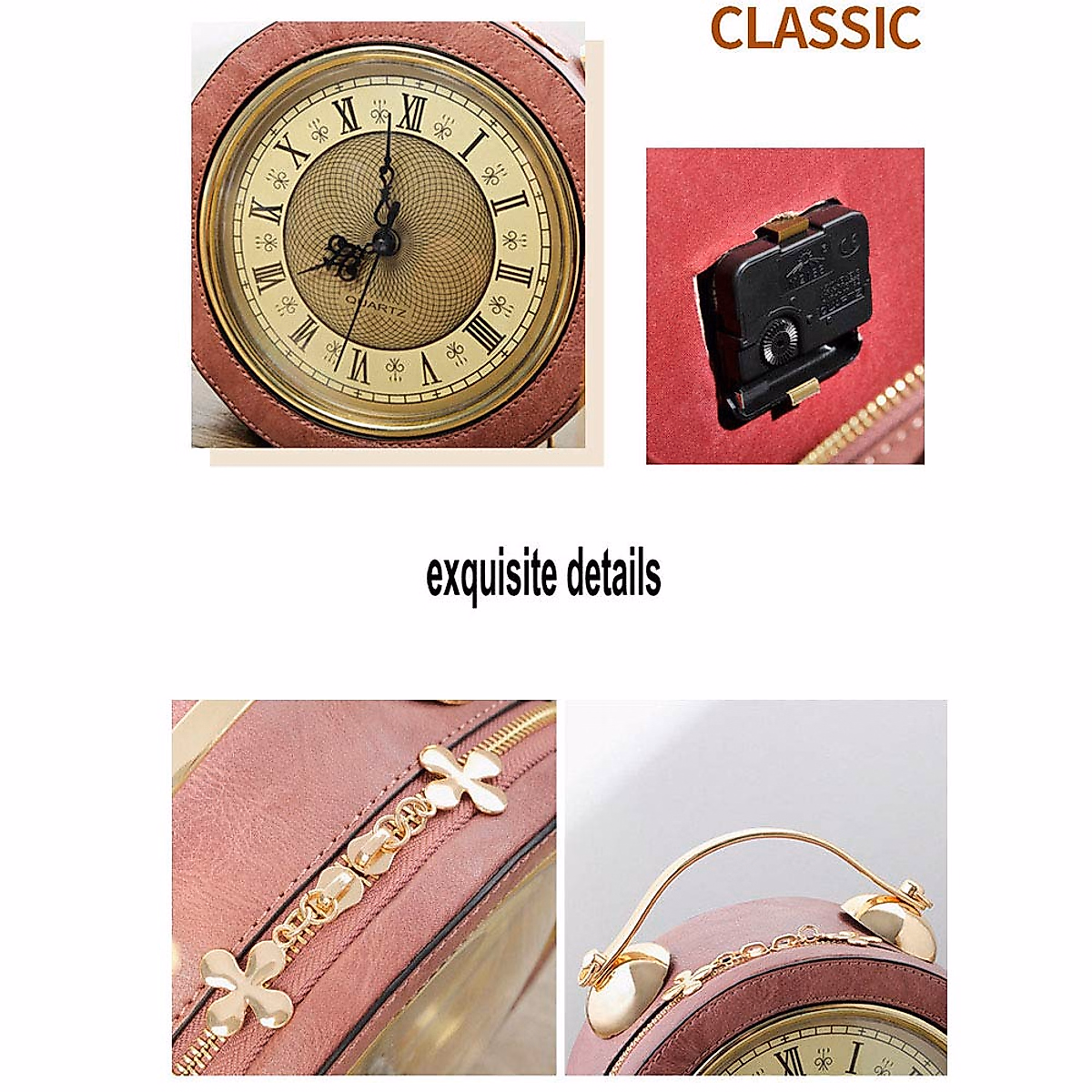 Clock Bag Real Working,Vintage Crossbody Messenger Bag, SteamPunk Style Shape Leather Bag Circular Handbag Chain Shoulder Female bag (Brown)