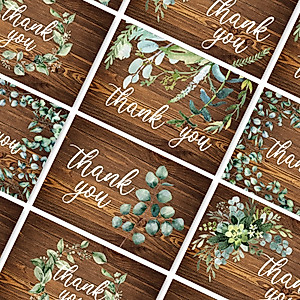 Whaline 30 Pack Rustic Thank You Cards with Envelopes Stickers Watercolor Eucalyptus Brown Greeting Note Cards Gratitude Card for Wedding Birthday Baby Shower Bridal Shower, Blank Inside, 4 x 6 Inch