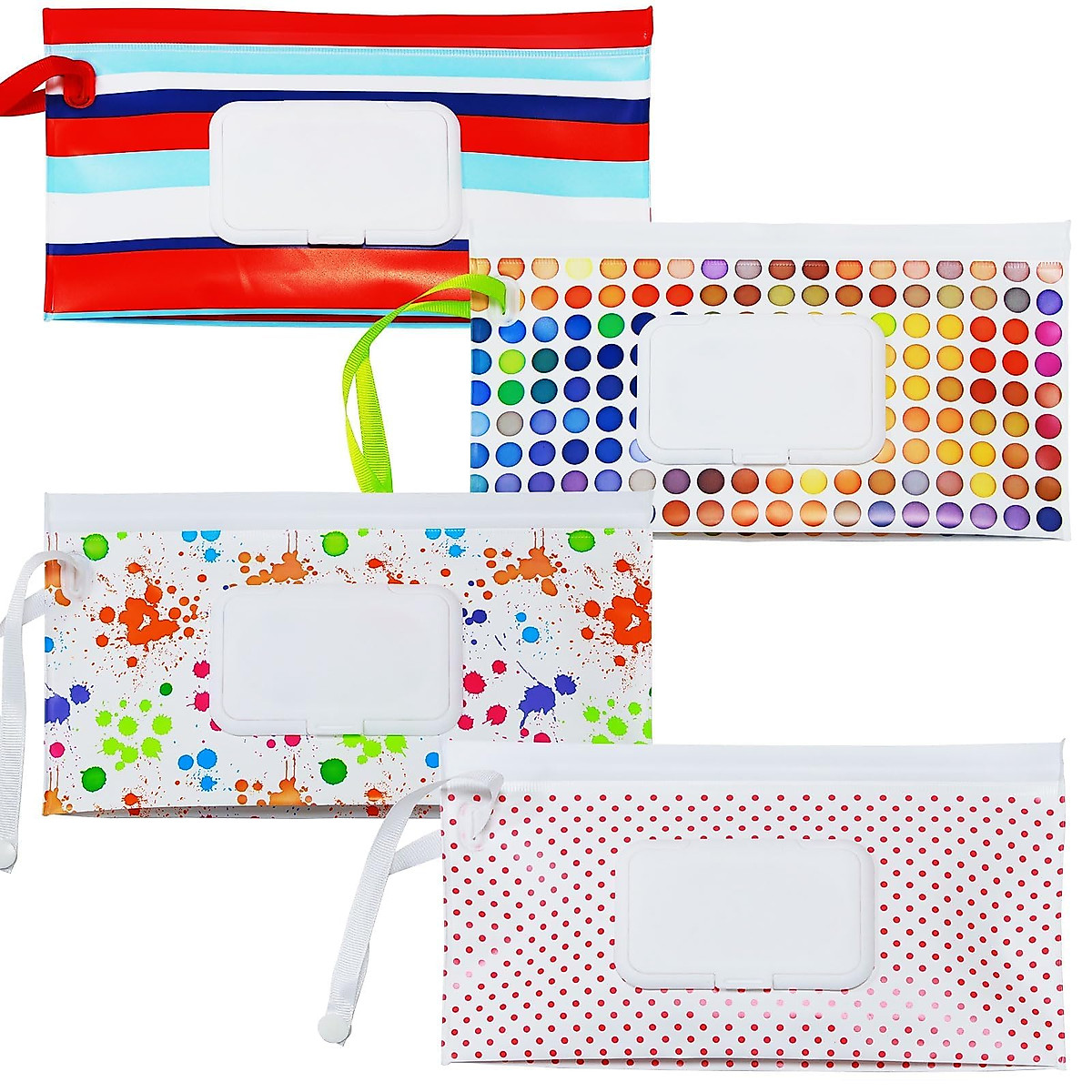 FAREVER Baby Wipe Dispenser, 4 Pack Portable Refillable Wipe Holder, Reusable Lightweight Wipes Container Case Holder for Travel Wet Wipe Pouch,Floral