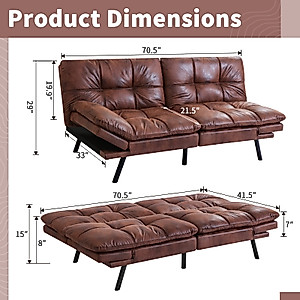 IULULU Sofa-267 Convertible Sleeper Couch Daybed with Adjustable Armrests for Studio, Apartment, Office, Small Space, Compact Living Room, Brown