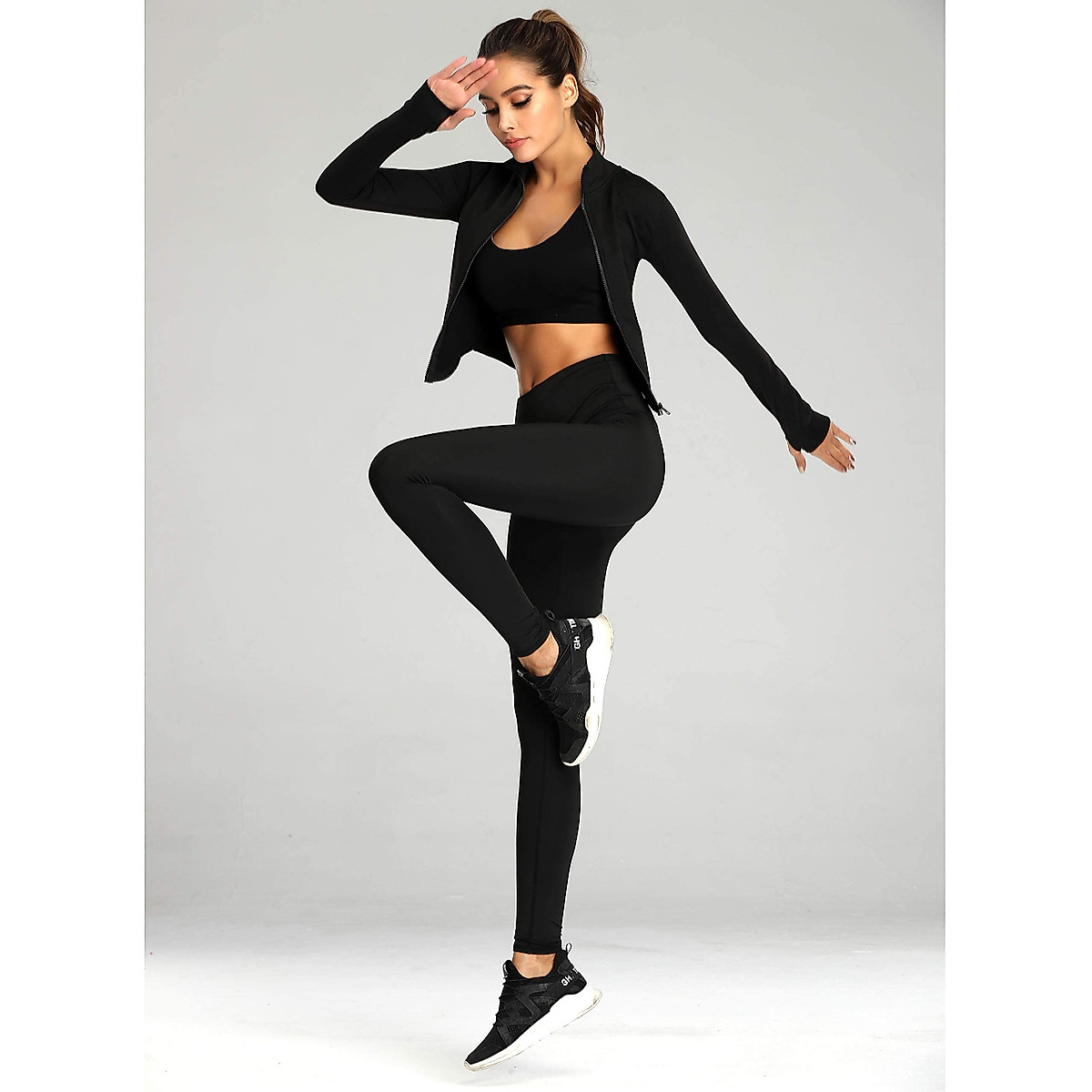 UANEO Workout Tops for Women Cropped Workout Jackets for Women Yoga Athletic Jacket (Black-L)