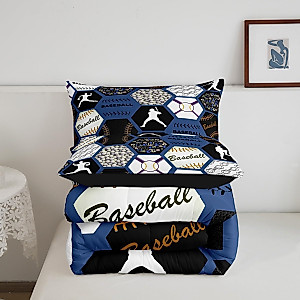Erosebridal Baseball Bed Set for Boys,Baseball Player Comforter for Kids,Geometric Honeycomb Bedding Set Twin Size,Sports Ball Game Patchwork Quilt Set with 1 Pillowcase Lightweight
