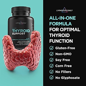 Livingood Daily Thyroid Support - Premium Supplement with Ashwagandha, Selenium, Iodine (from Kelp & Fronds), Zinc, L-Tyrosine, Copper, and Cordyceps - Focus, Metabolism, and Energy - 60 Capsules