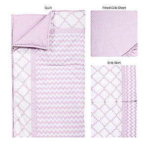 Trend Lab Orchid Bloom 3 Piece Crib Bedding Set, Can Be Used As A Blanket Or A Playmat for Tummy Time, Includes Quilt, Fitted Crib Sheet and Skirt
