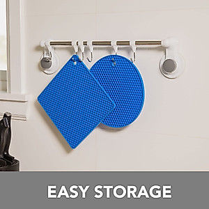 Joyhalo Trivets for Hot Dishes - Hot Pads for Kitchen, Silicone Pot Holders for Hot Pots and Pans, Silicone Mats for Kitchen Countertops, Table, Flexible Easy to Wash and Dry, True Blue