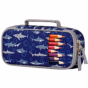Choco Mocha Shark Pencil Case for Boys Pencil Box for Boys Pencil Pouch for Boys Pencil Case for Kids Pencil Bag for School Kindergarten Preschool Zipper Organizer Soft Cute Small Gift Blue