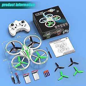 NXONE Drone for Kids and Beginners Mini RC Helicopter Quadcopter Drone with 7 color LED Lights, Altitude Hold, Headless Mode, with Remote Control (White Green)