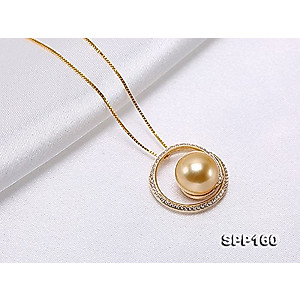 JYX Pearl 14K Gold Pendant AAA Quality Genuine 11.5mm Golden South Sea Pearl Pendant Necklace for Women