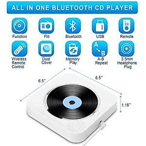 CD Player Portable with Bluetooth - Wall Mountable & Desktop Stand CD Players Music Player Home Audio Boombox with Remote Control FM Radio Built-in HiFi Speakers LCD Display MP3 Headphone AUX Jack