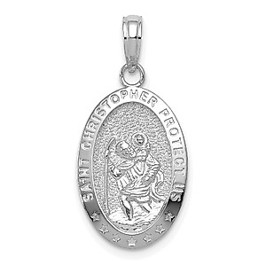 Avariah Solid 10k White Gold Saint Christopher Medal Pendant - 25.2mm