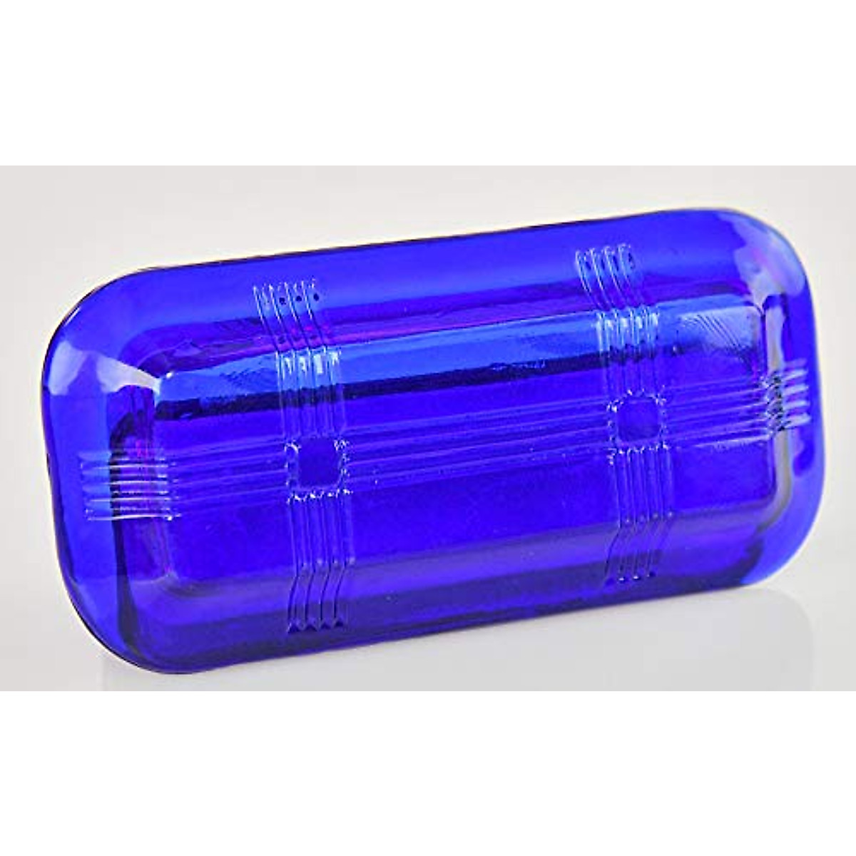 Home-X Glass Butter Dish with Lid - Vintage Style Butter Keeper for Countertop, Retro Butter Container with Cover, Dishwasher Safe Butter Holder, 6 3/4" L x 3 1/4" W x 2 1/2" H, Blue