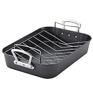 Farberware Roasters Nonstick Roaster / Roasting Pan with Rack - 11 Inch, Gray