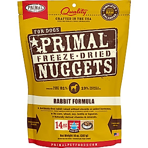 Primal Freeze Dried Dog Food Nuggets Rabbit 14 oz, Complete & Balanced Scoop & Serve Healthy Grain Free Raw Dog Food, Crafted in The USA